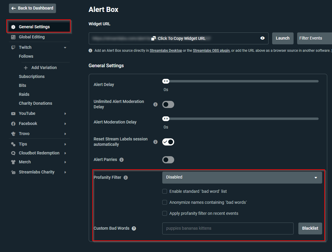 How to Ban Words from Alerts, Widgets, and Recent Events - Profanity ...