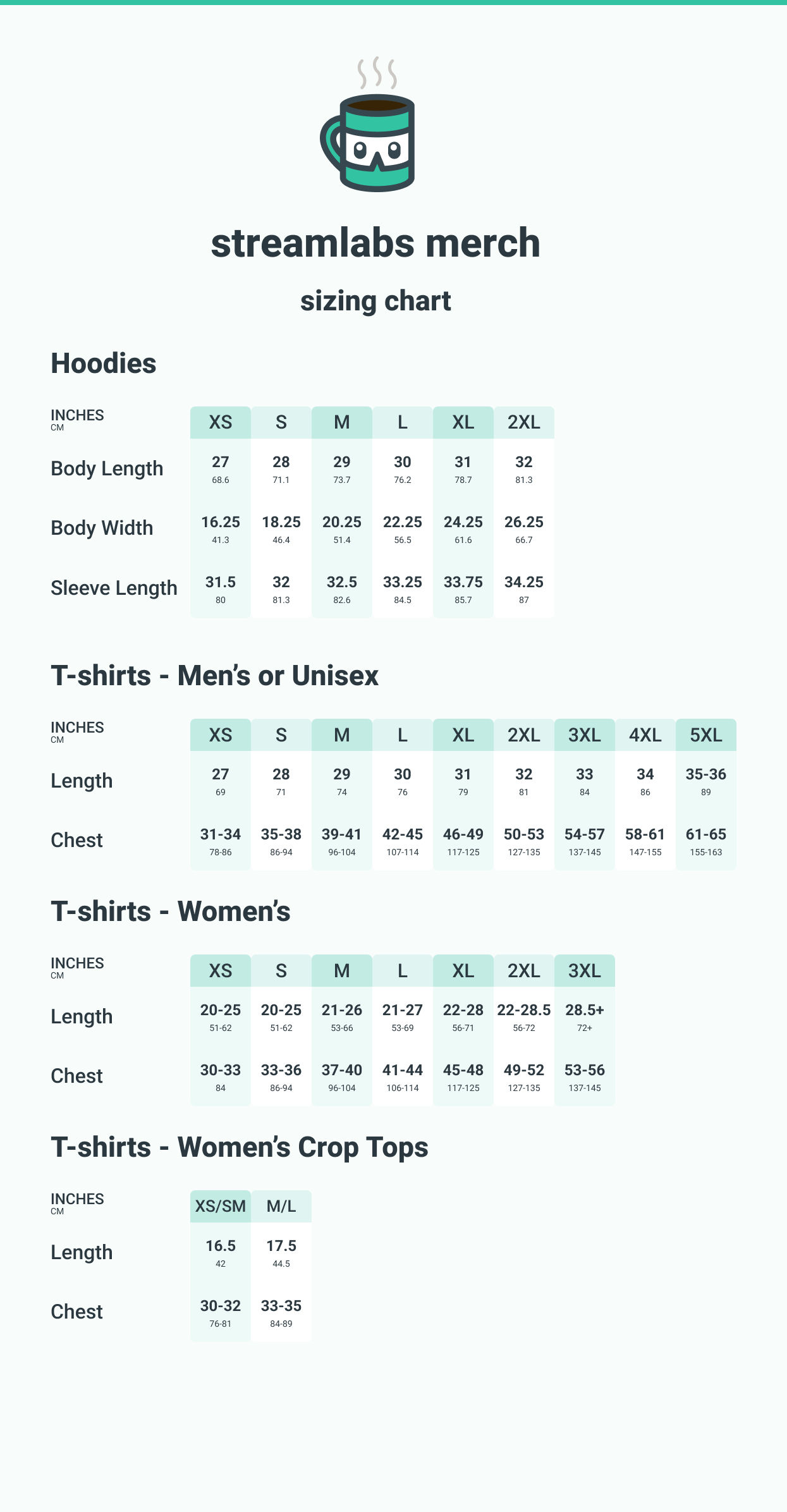 Merch Sizing Guidelines | Streamlabs